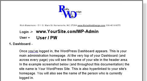 WordPress Admin Document - Rich's Web Design